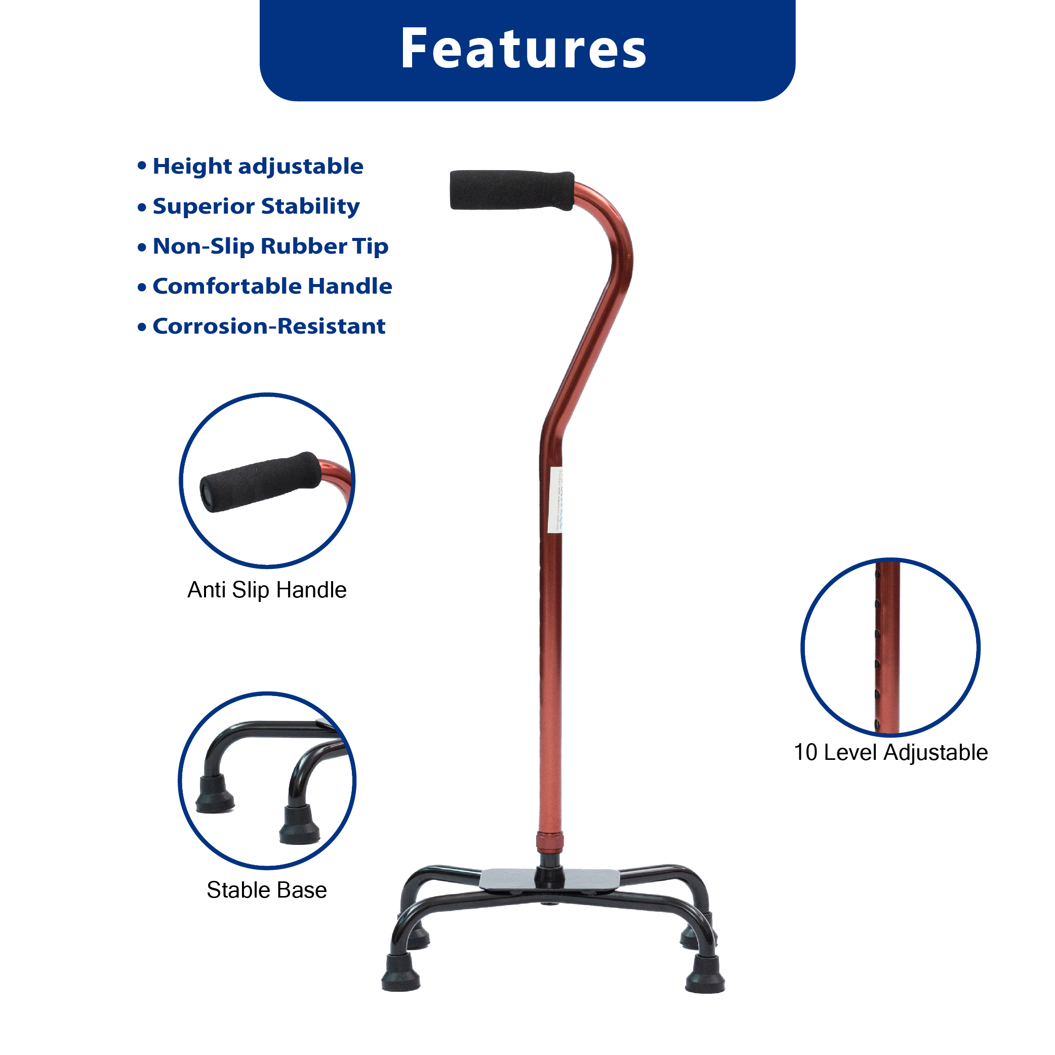 MAXWELL Aluminium Quad Cane Wide Base (DY05931) Walking Stick / Tongkat ...
