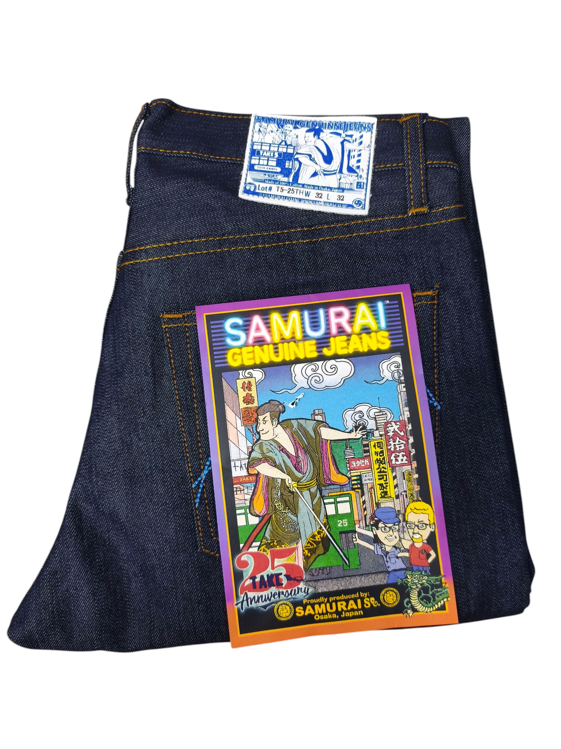 Samurai Jeans Kepala Kain Button Fly Benang Biru Merah Take Five 13oz ...