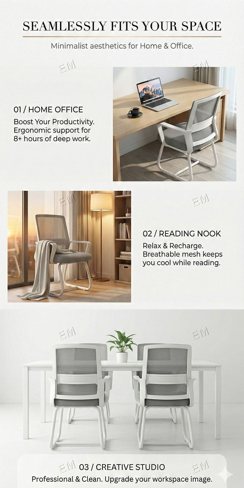 【EM】Office Chair Study Chair Computer Chair Ergonomic Mesh Sled Base ...