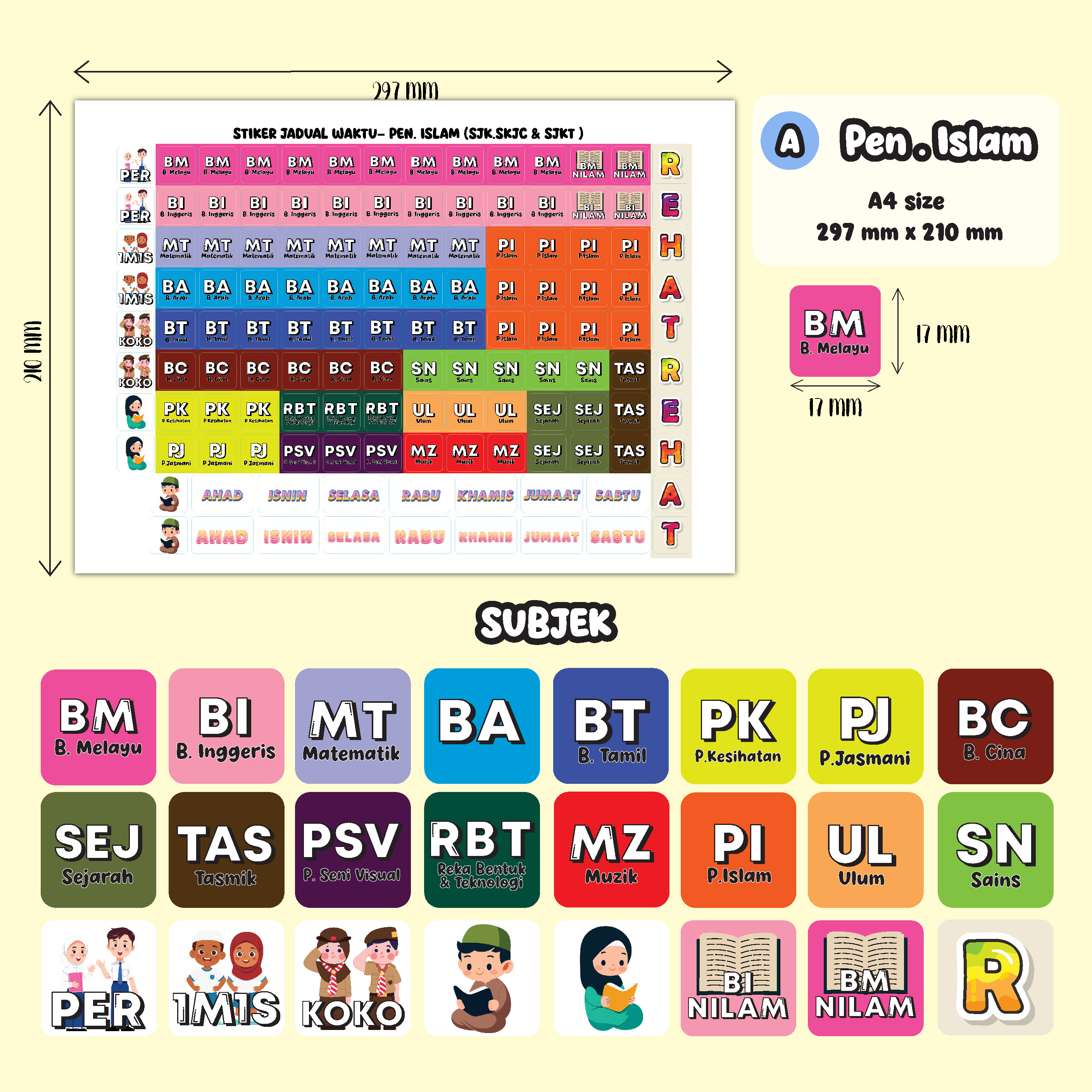 Jadual waktu kelas boleh ubah Sticker Subjek Sekolah Rendah KAFA SRITI ...
