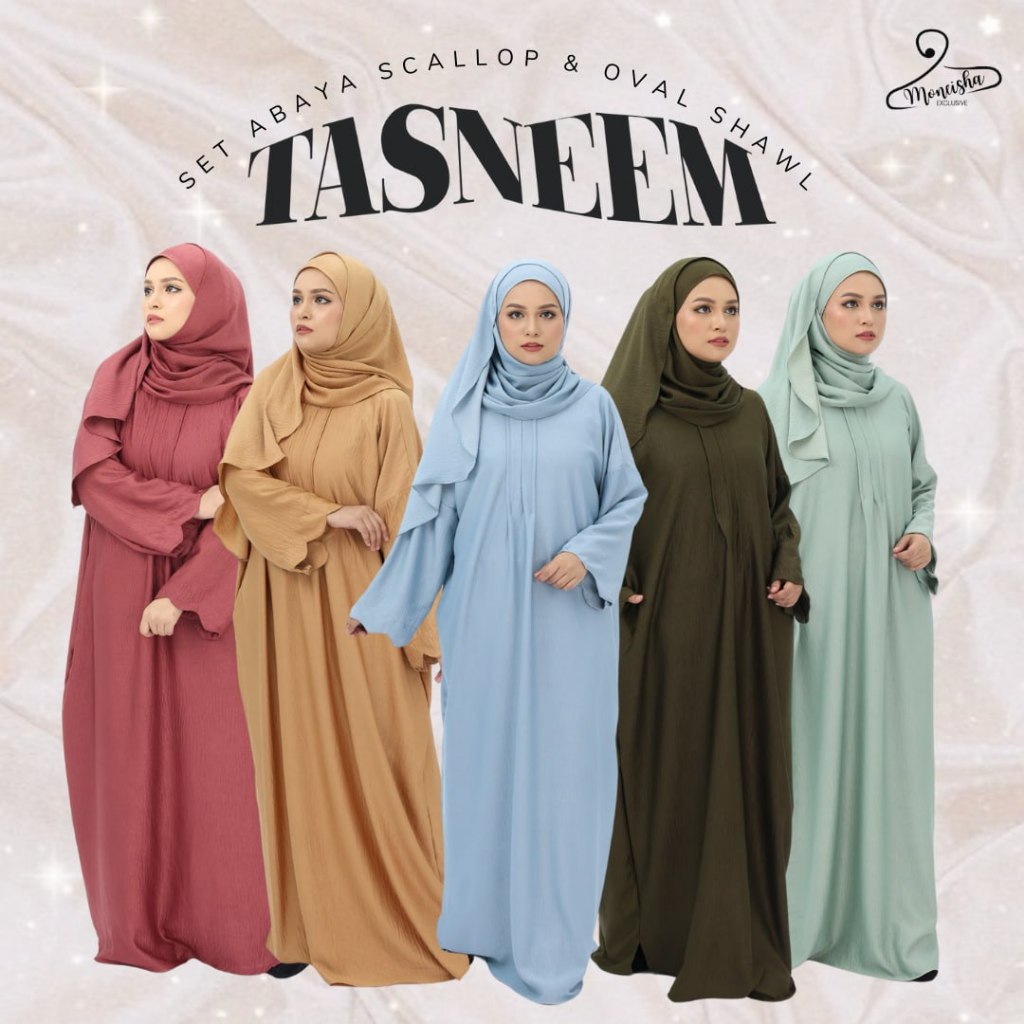 TASNEEM SET ABAY SCALLOP WITH OVAL SHAWL | KAIN SATIN AIR FLOW CREPE ...