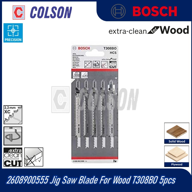 COLSON BOSCH 2608900555 Jig Saw Blade For Wood T308BO 5pcs | Shopee ...