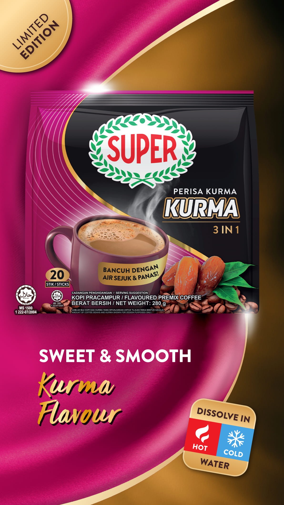 SUPER Instant 3in1 Kurma Flavoured Coffee, 20 sachets [HALAL] | Shopee ...
