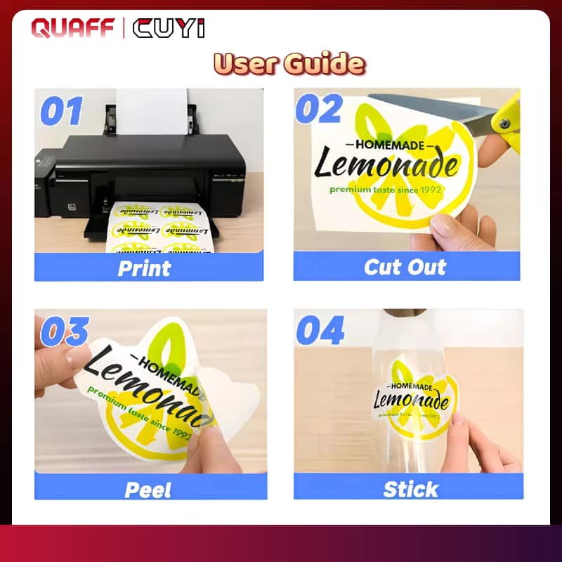 QUAFF Matte PP Waterproof Adhesive Backing A4 Stickers 22-Sheets ...