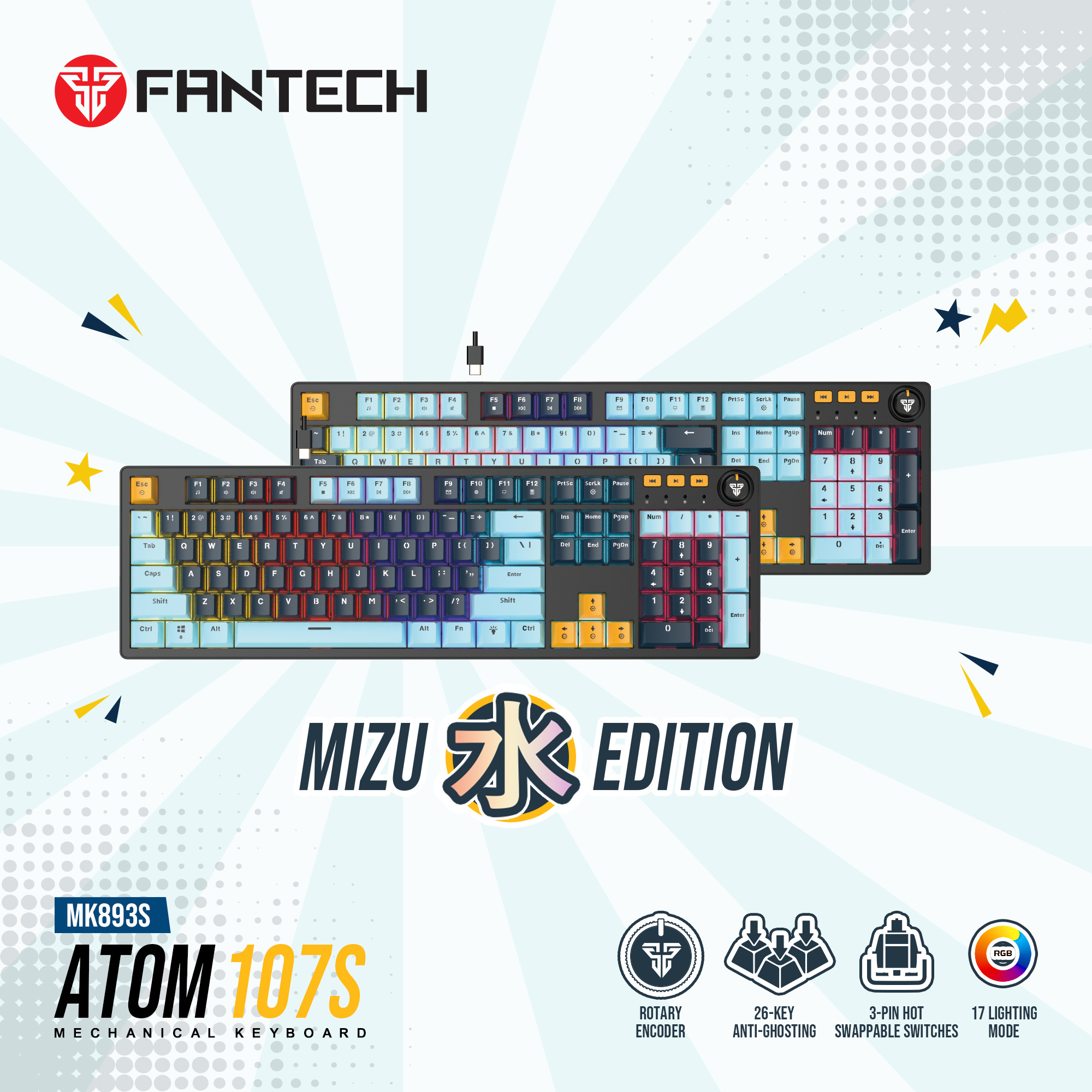 Fantech Atom 107s MK893s Wired Mechanical Keyboard | Hot Swappable ...
