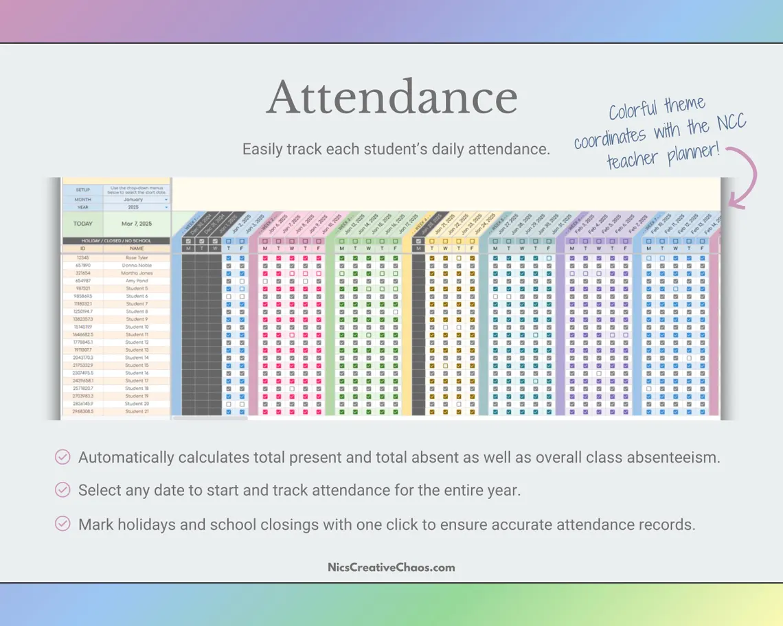 NEW Attendance Tracker Google Sheets Template Digital Attendance Chart ...