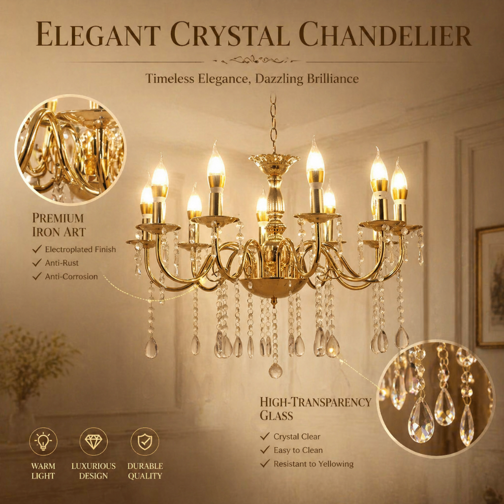 6/8/12 LED Bulb Luxury Gold/Sliver Chandelier K9 Crystal Lampu ceiling ...
