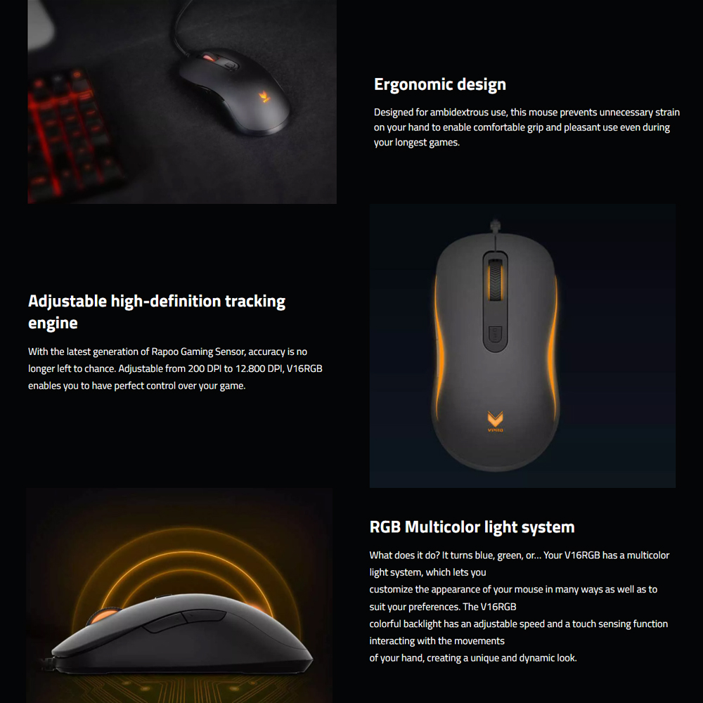Rapoo V16RGB OPTICAL GAMING MOUSE - BLACK | Shopee Malaysia