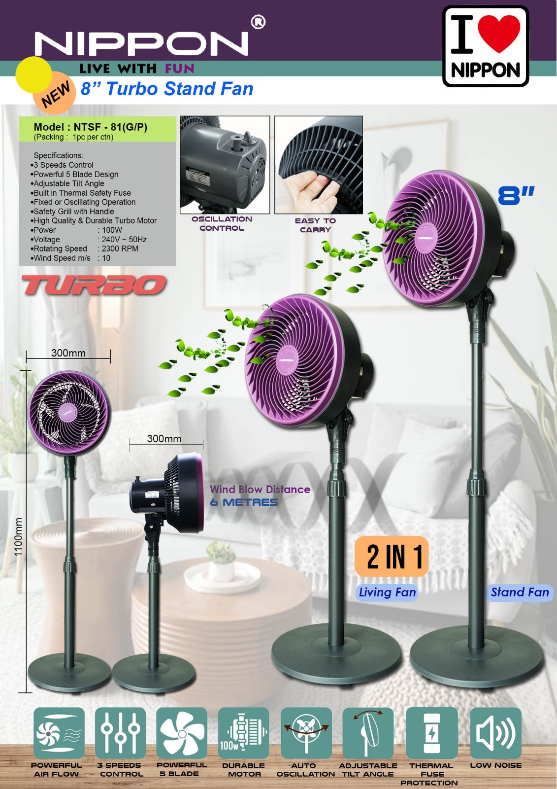 NIPPON 8 INCH MINI TURBO CIRCULAR STAND FAN NTSF-81GP | Shopee Malaysia