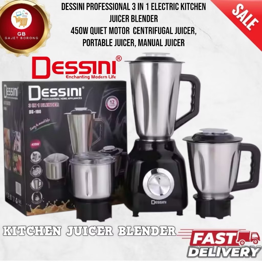 DESSINI ITALY 1.5L Stainless Steel Blender Grinder Mixer Juicer ...