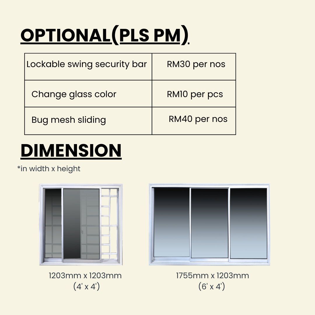 M-SERIES Sliding Window Tingkap Kasemen Grille Powder Coated Cermin ...