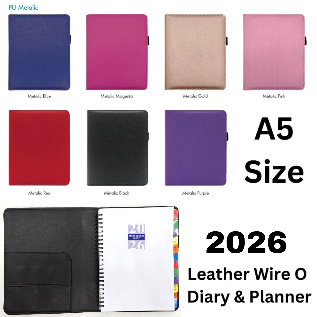 2026 Diary Planner A5 PU Leather W1003 Wire O Monthly Planner Notebook ...