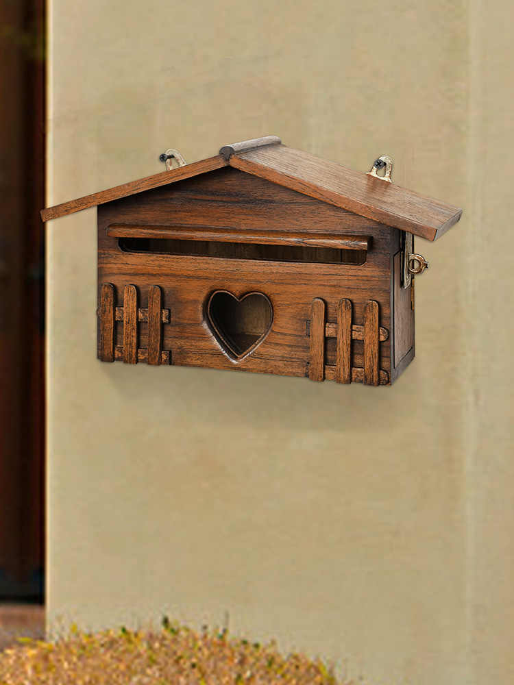 Wooden Cabin Mailbox Rustic Outdoor Rainproof Letter Box Suggestion Box ...