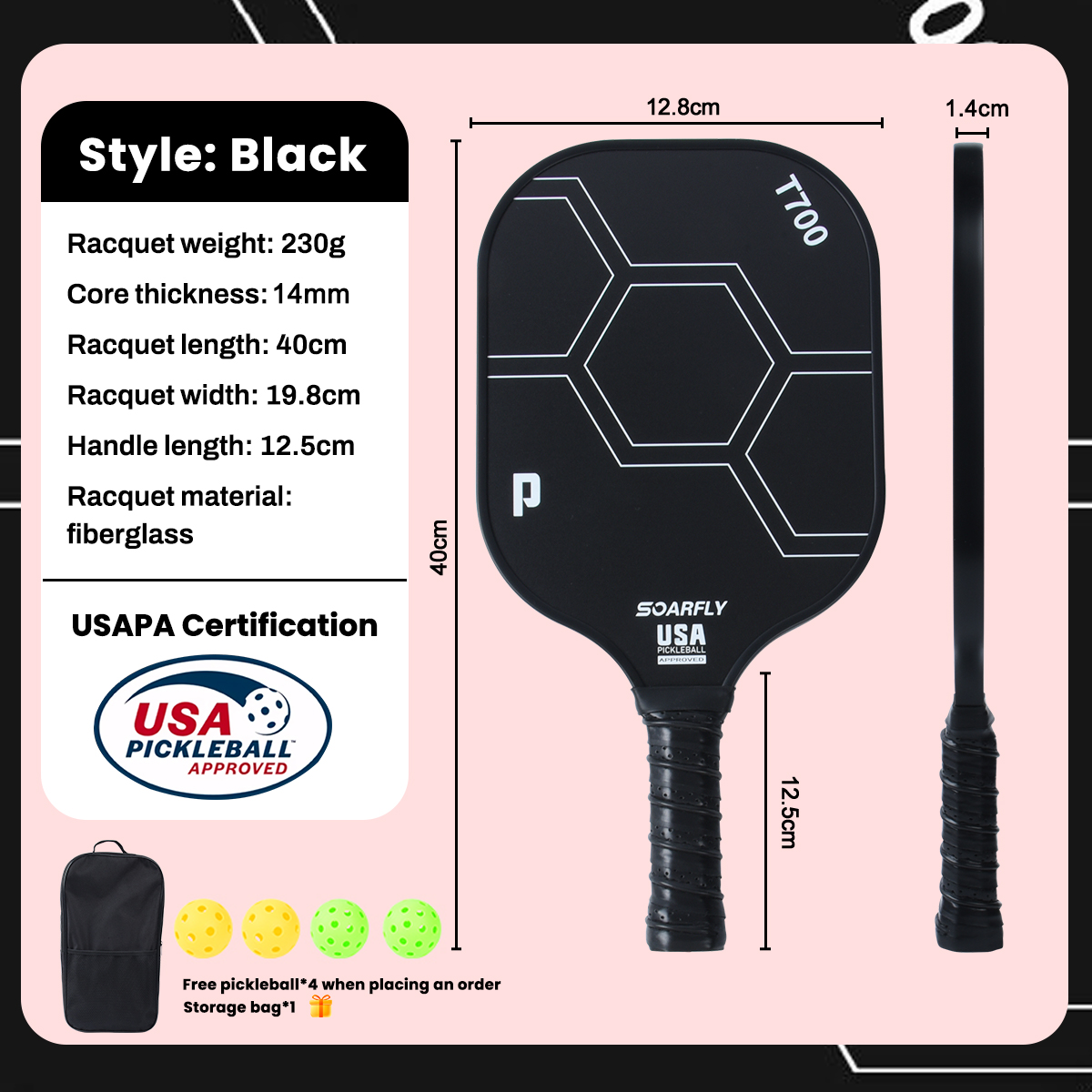 SOARFLY Pickleball Paddle Fiberglass Surface Outdoor Sports Full Set ...