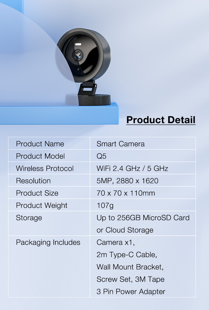 GXM Q5 3K Smart Camera CCTV, 5MP Ultra HD, 2.4G/5G WiFi, 24/7 Recording ...