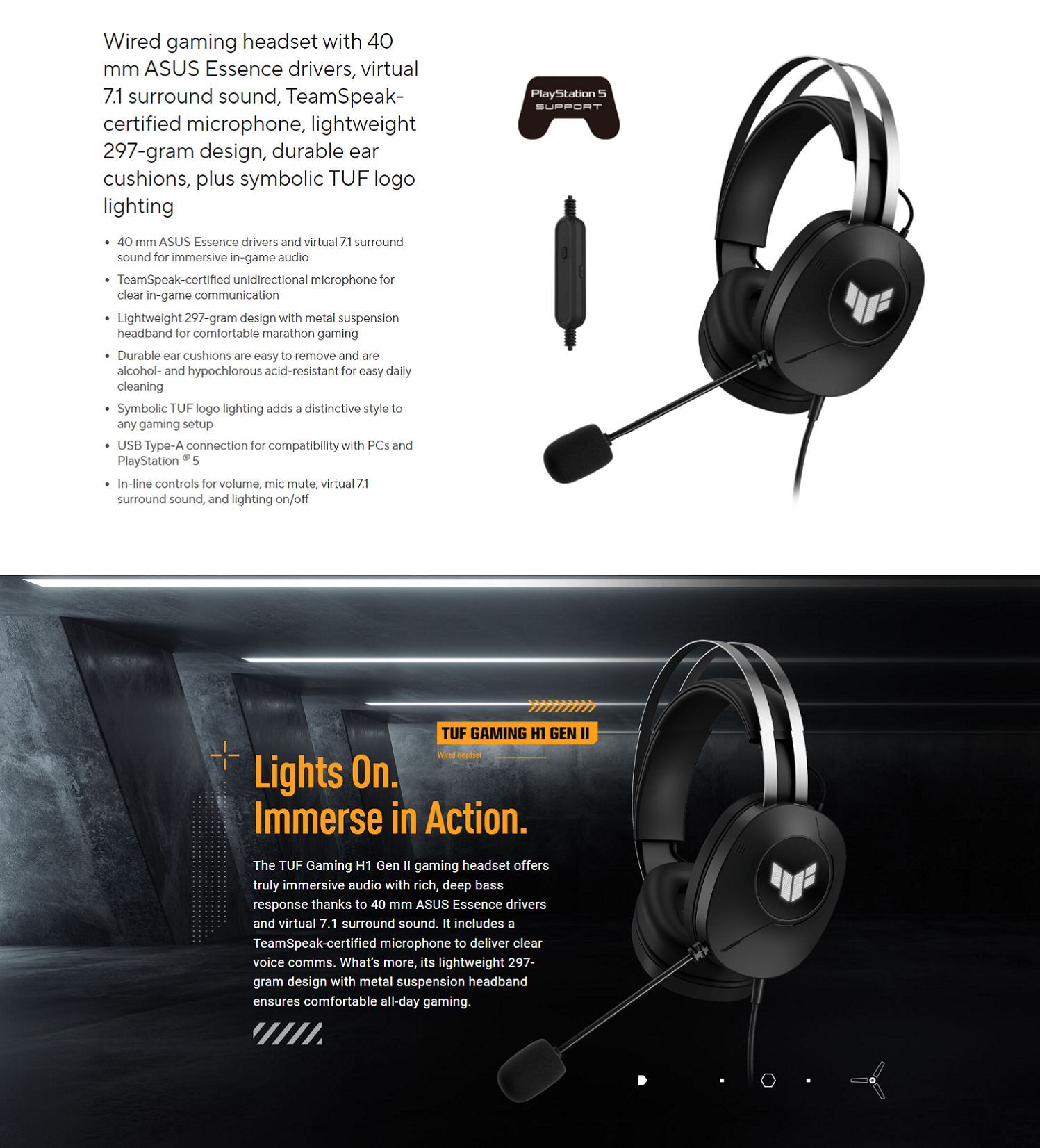 ASUS TUF GAMING H1 GEN II WIRED GAMING HEADSET, VIRTUAL 7.1 SURROUND ...