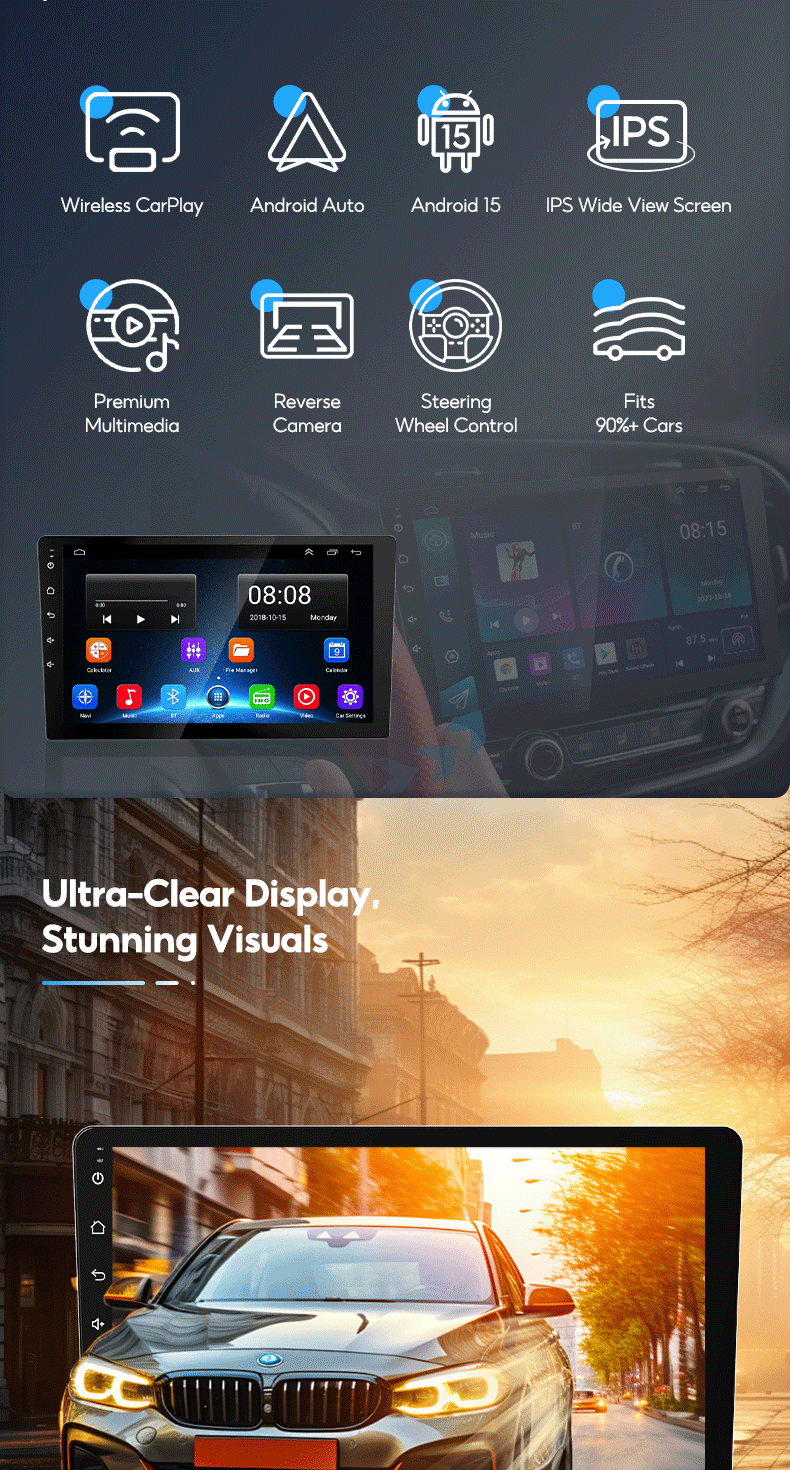 2025 Android Player 9" & 10" inch (6Gb Ram+64Gb) Car Multimedia Android Player Carplay MP5 ...