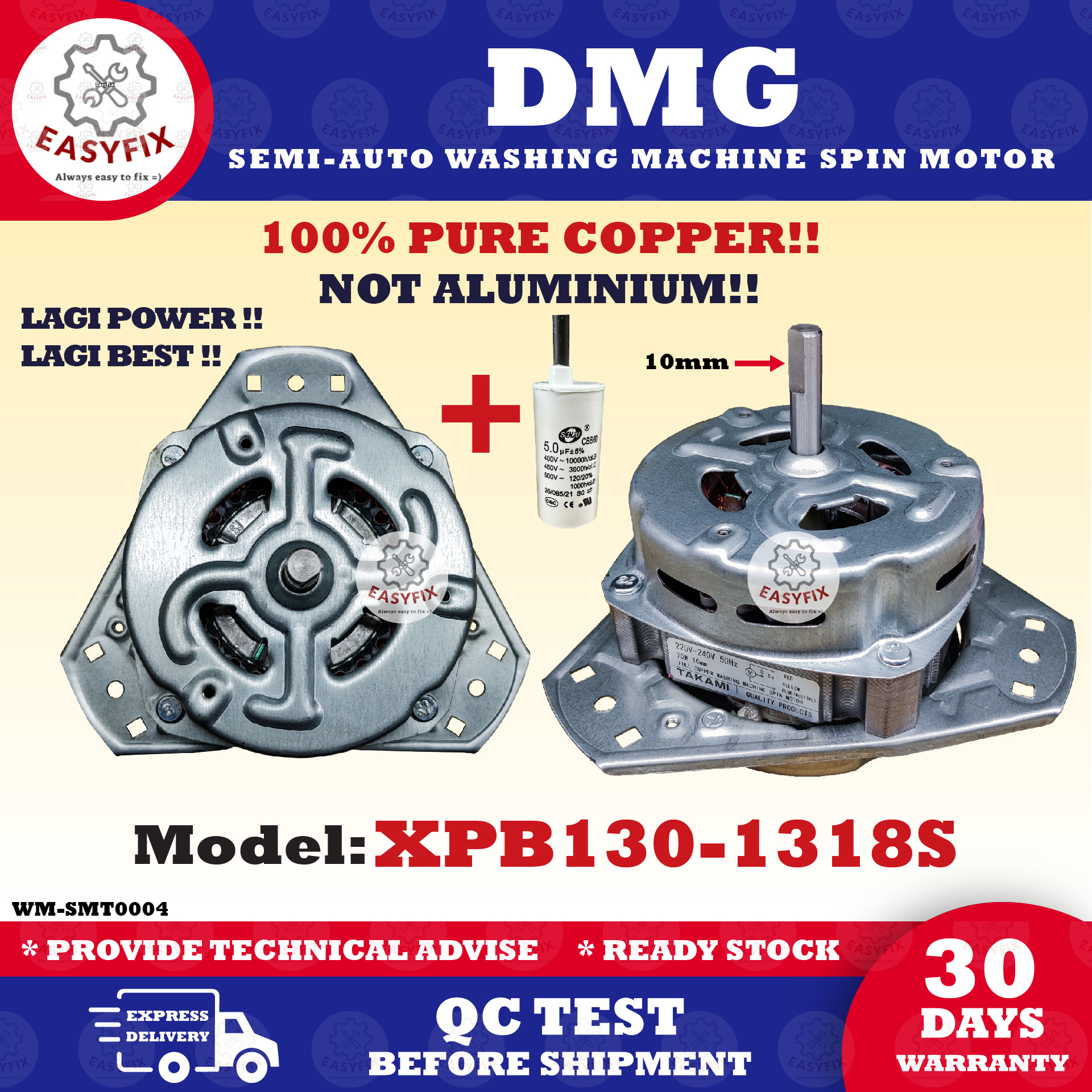 XPB130-1318S DMG SEMI-AUTO WASHING MACHINE SPIN MOTOR (Motor Kering Mesin Basuh) MOTOR GANTI ...