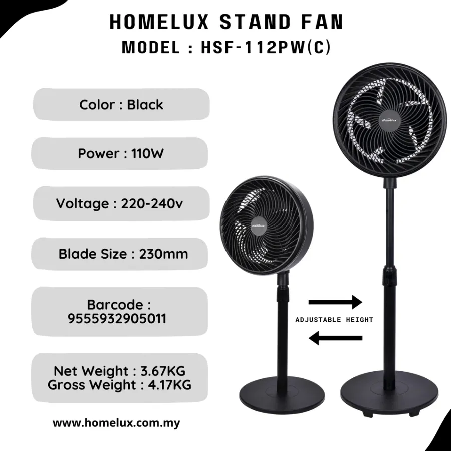 ISONIC Turbo Fan 10" ISF-CF10B / Homelux 8" 12" Stand Fan Powerful 2 In ...