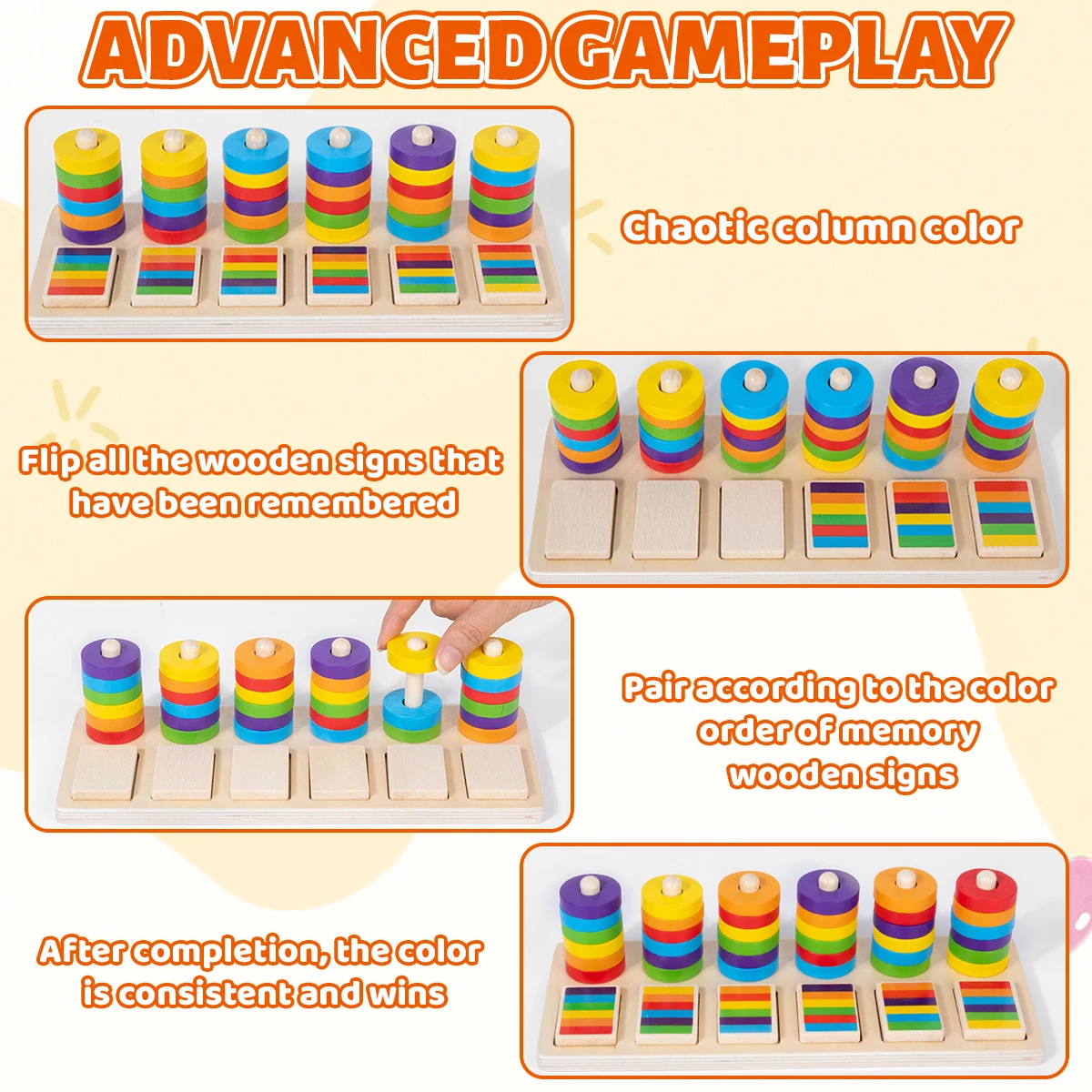 Wooden Color Matching Game, Set Pillar Pairing Toy, Color Recognition ...