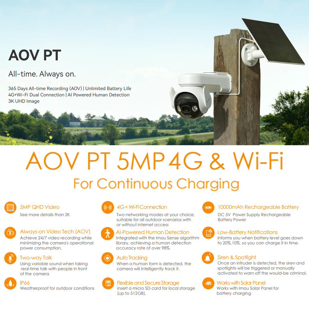 IMOU AOV PT 5MP 4G + Wi-Fi Dual Connection Outdoor CCTV Camera + IMOU ...