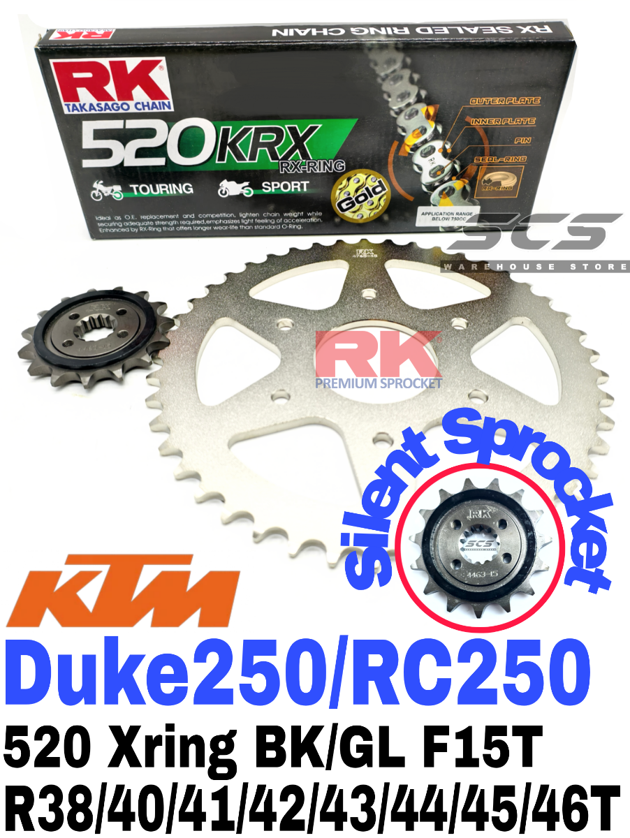 RK Sprocket Set KTM Duke 250 RC250 520 KRX X-Ring Black Gold Chain ...