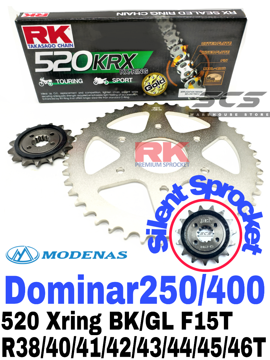 RK Sprocket Set Modenas Dominar 400 520 KRX X-Ring Rivet Gold Chain ...