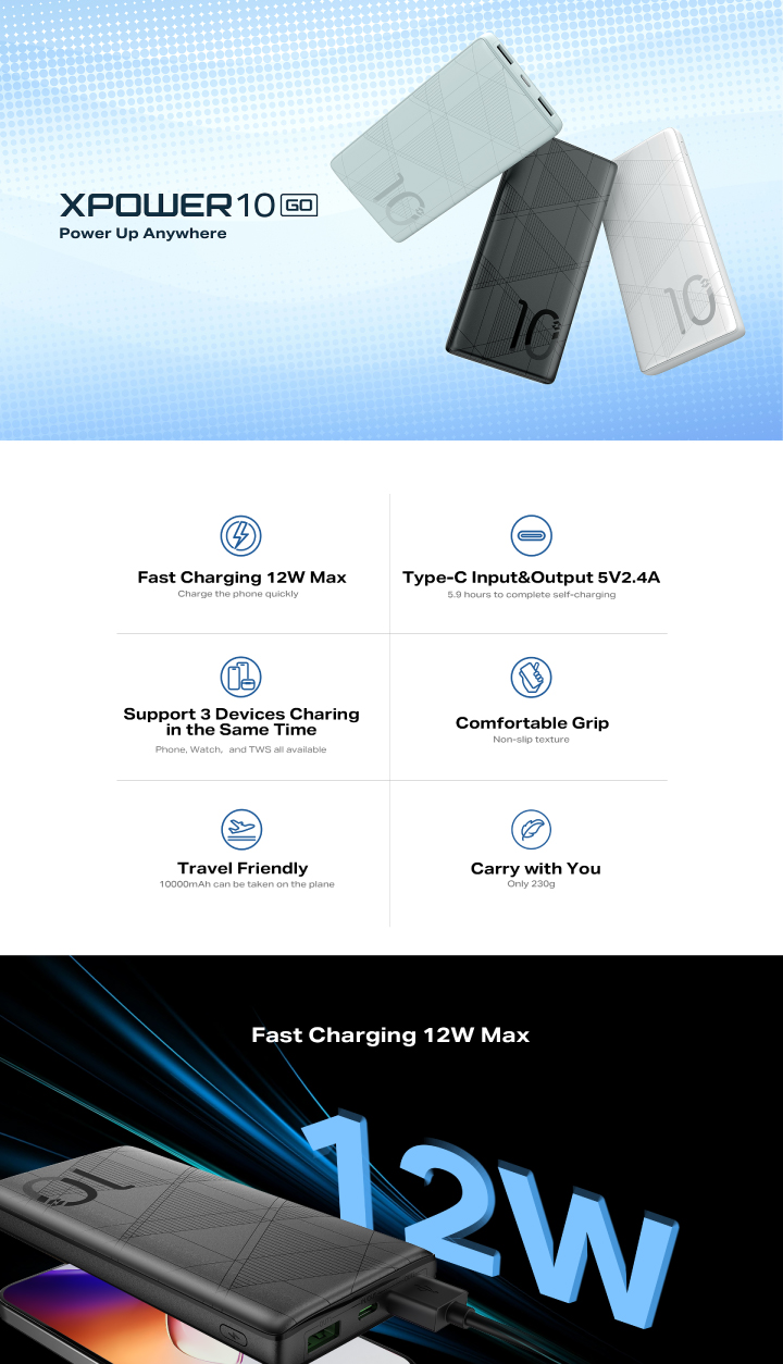 Infinix XP10 10000mAh Power Bank 12W Fast Charging | Dual USB & Type-C ...