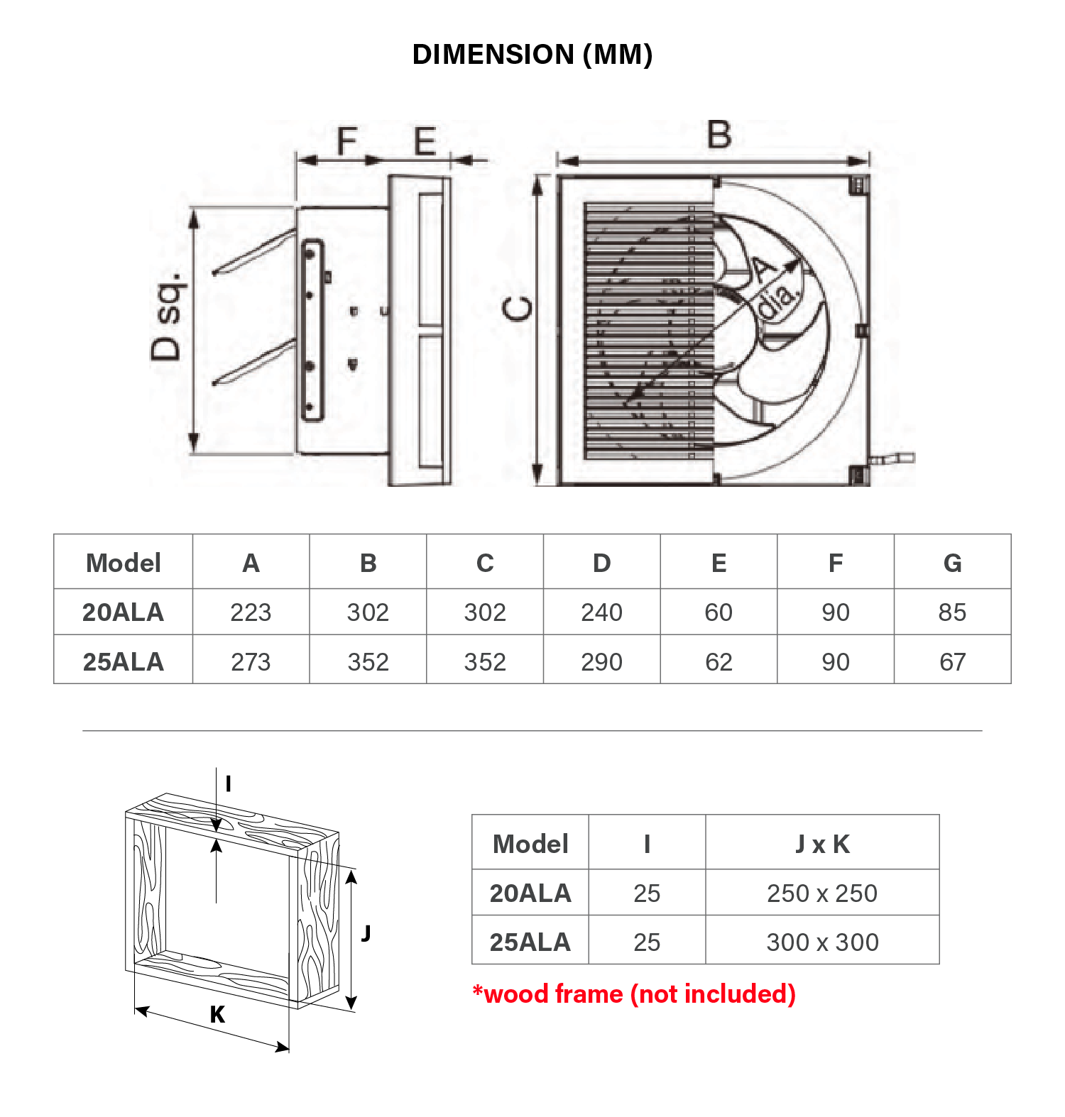 KDK 20Ala Exhaust Fan – 8 Inch fan blade, Wall Mounted with Louver, Ala ...
