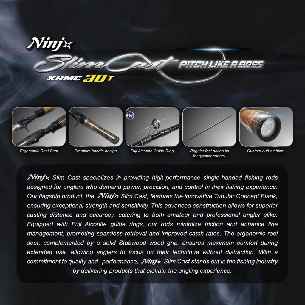 NINJA SLIM CAST Pitch Like A Boss Single Hand Baitcast & Spinning Rod ...