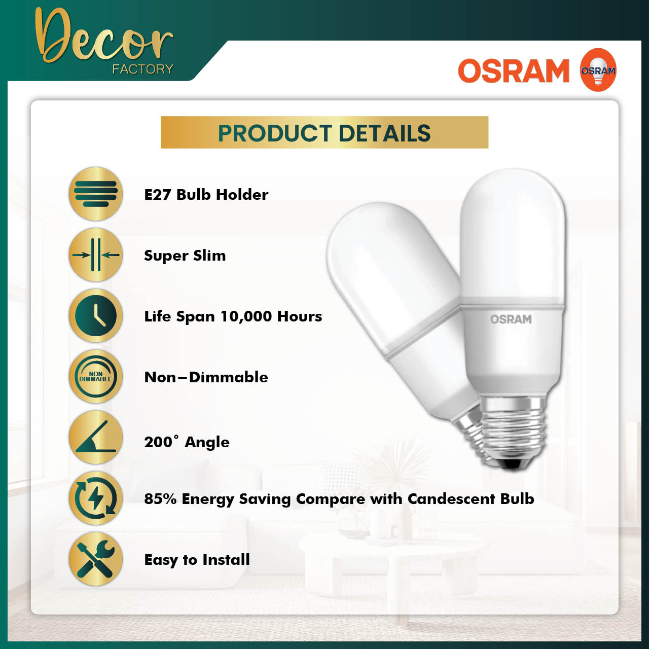 OSRAM LED STICK BULB E27 10W / 12W / 14W / 15W Daylight / Coolwhite ...