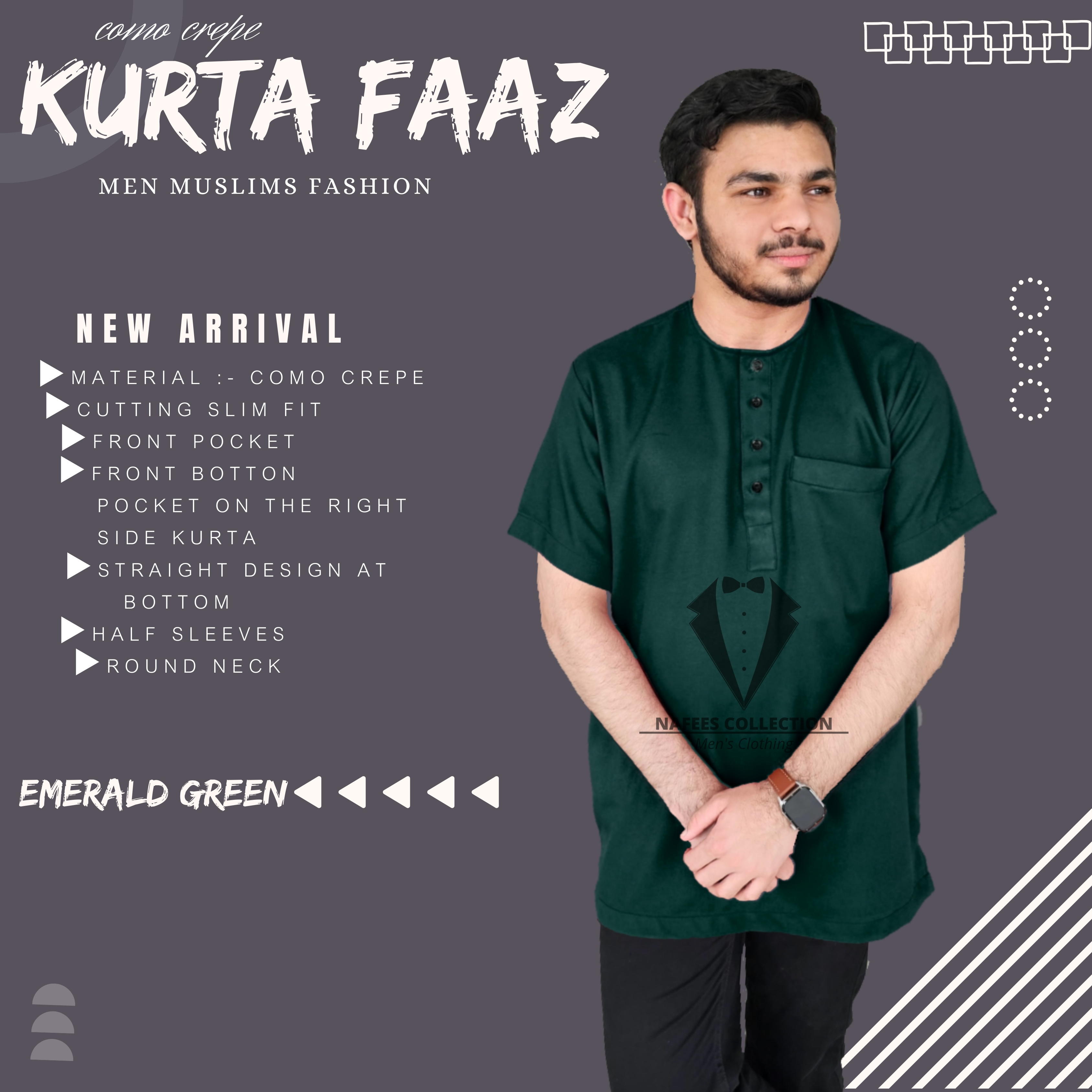 "FAAZ" KURTA DEWASA SHORT SLEEVE READY STOCK COMO CREPE | Shopee Malaysia
