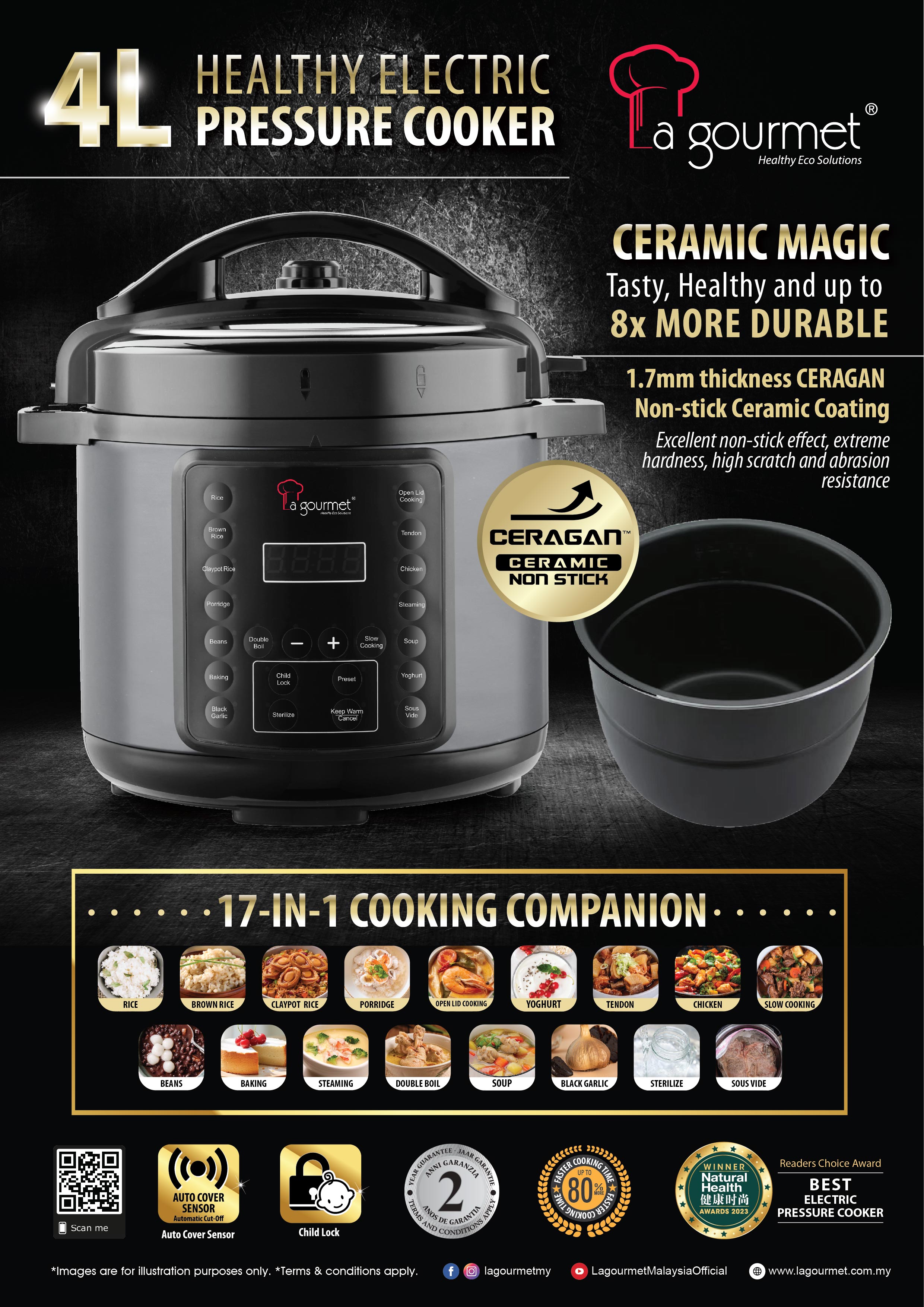La gourmet (NEW) 4L Healthy Pressure Cooker with Ceramic non-stick ...