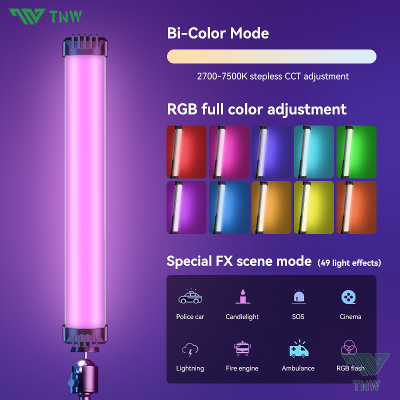 TNW RL60 RGB Tube Video Light Magnetic Rechargeable Studio Lamp Light ...