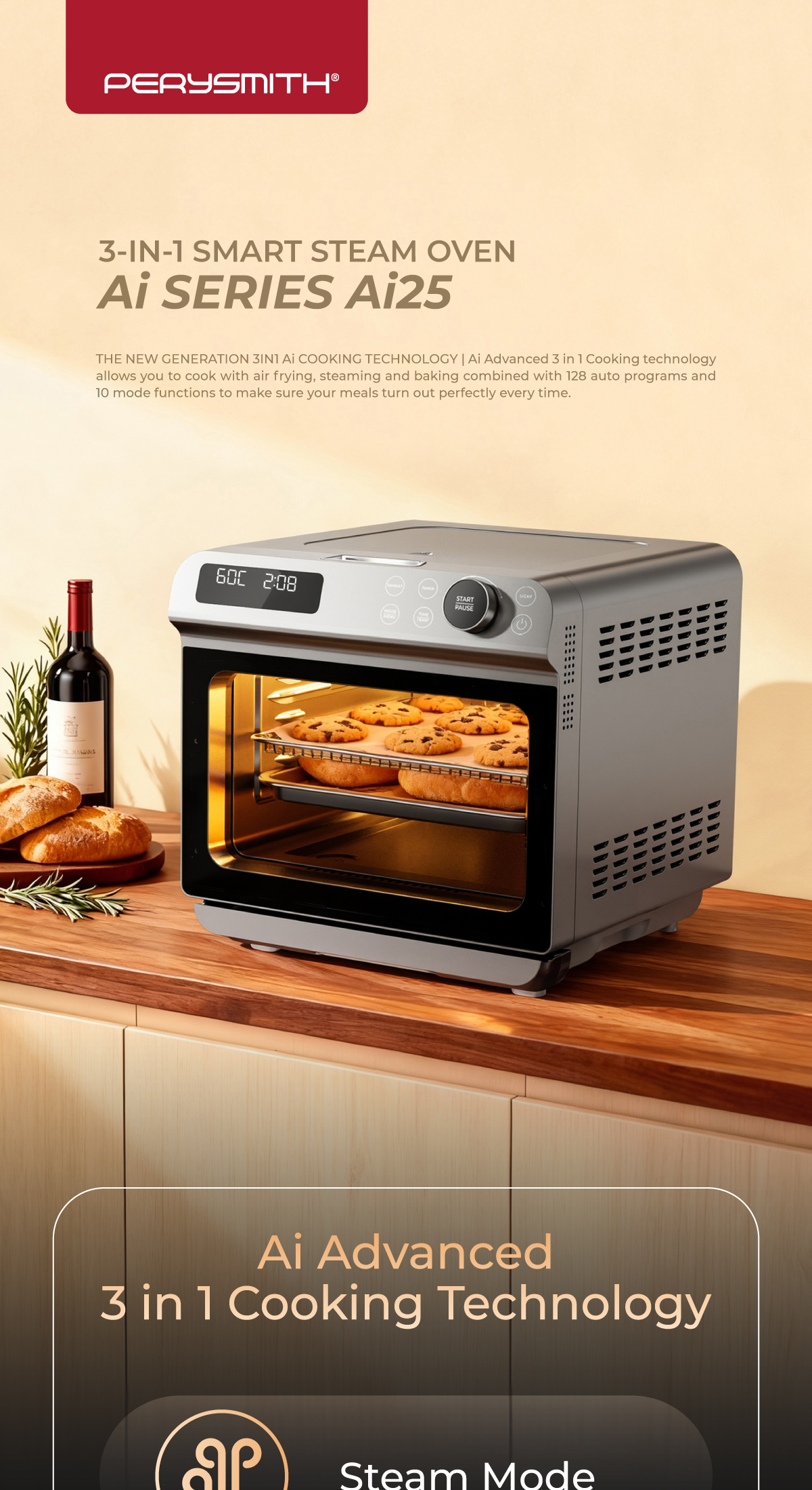 PerySmith AI25 25L Smart Steam Oven 3-IN-1 AI Series | Shopee Malaysia