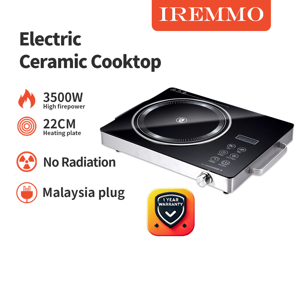 IREMMO 3500W Infrared Ceramic Induction Cooker Fast Heating No EM ...