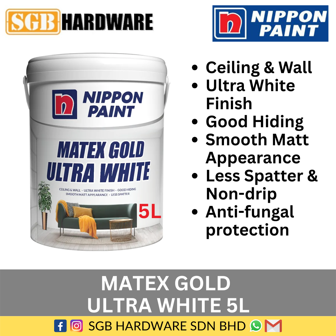Nippon Cat Dinding & Siling Dalam Rumah Matex Gold Ultra White 5L ...