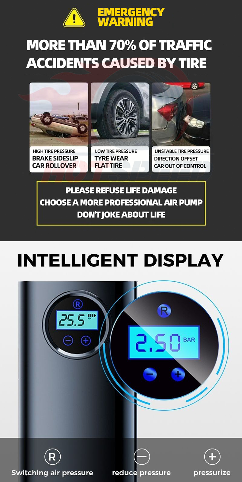 Digital Car Tyre Pump Wireless Portable Air Compressor Pam Tayar Kereta ...