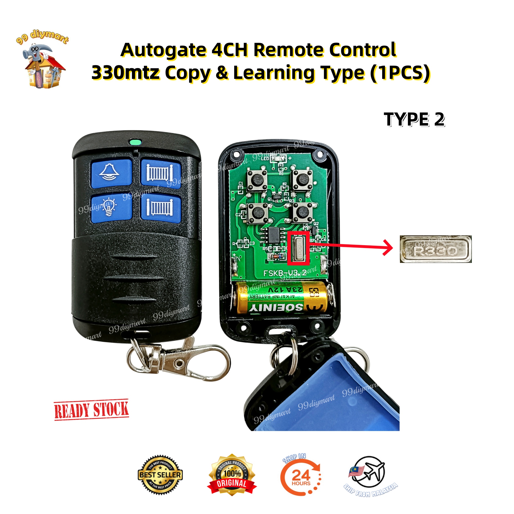 1PCS- Autogate 4CH 330mtz Alat Kawalan Jauh (Copy & Learning ...