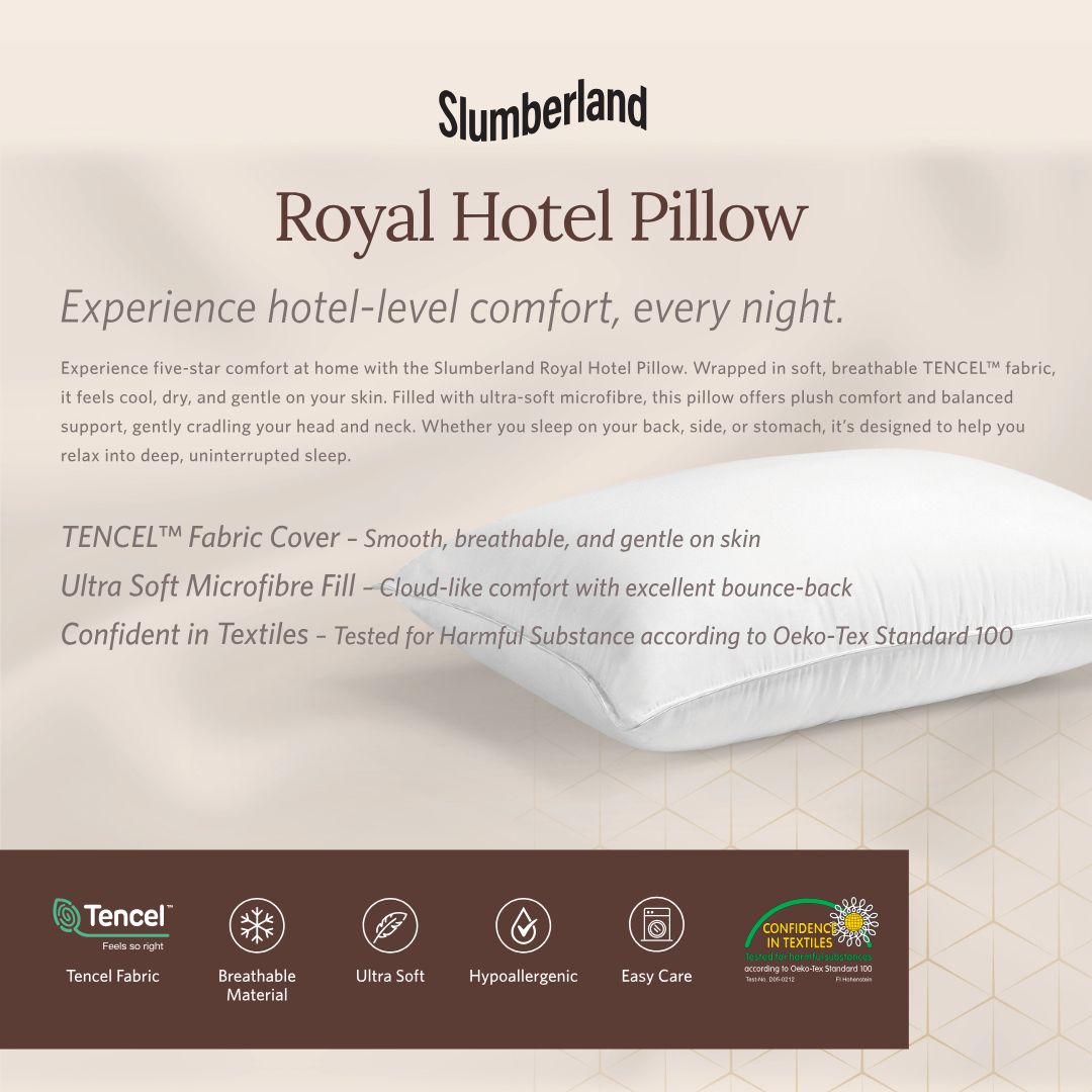 Slumberland Royal Hotel Pillow | TENCEL™ Fabric Cover | 1300g Ultra ...