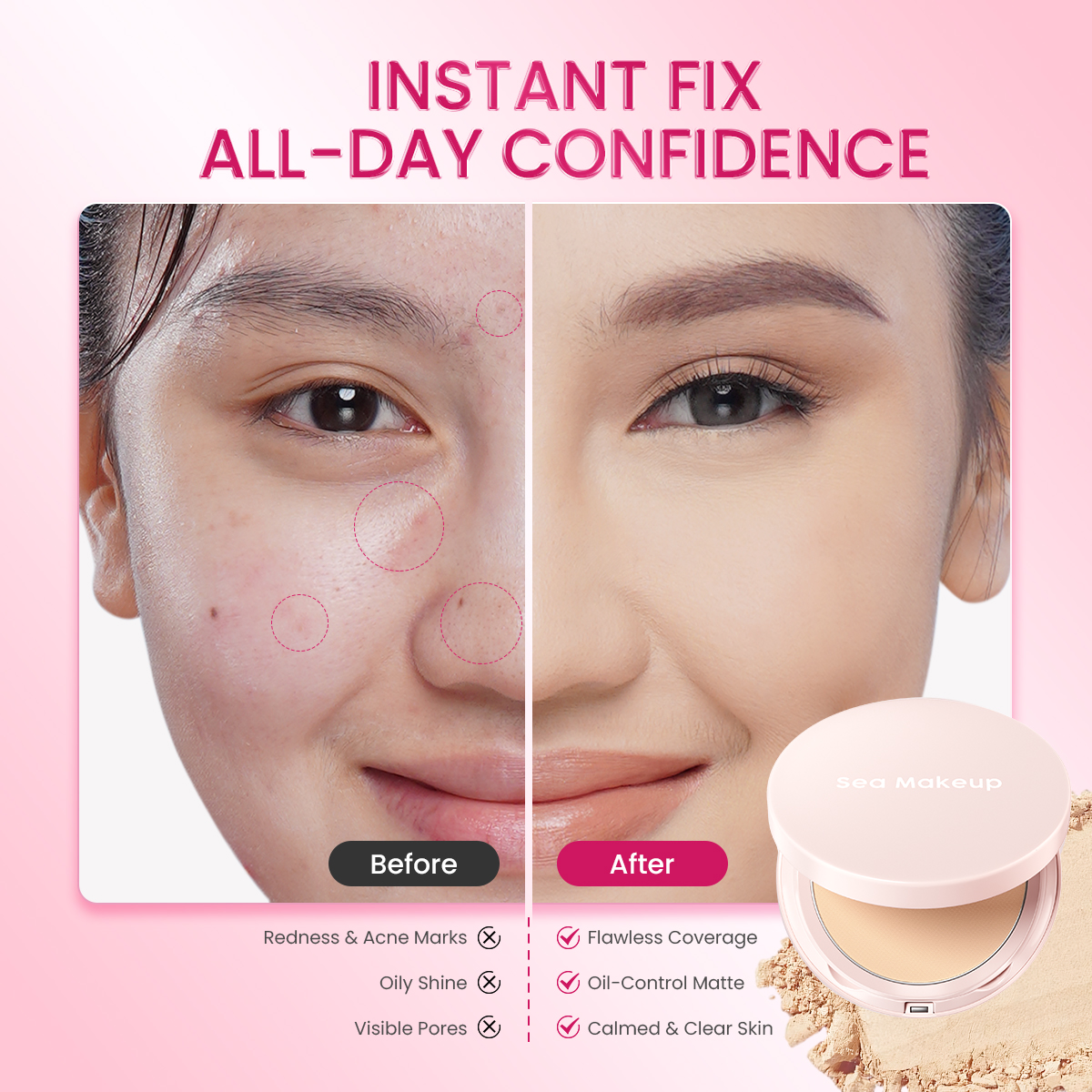 Sea Makeup Acne Cover & Smooth Two Way Cake Pressed Powder and Matte ...