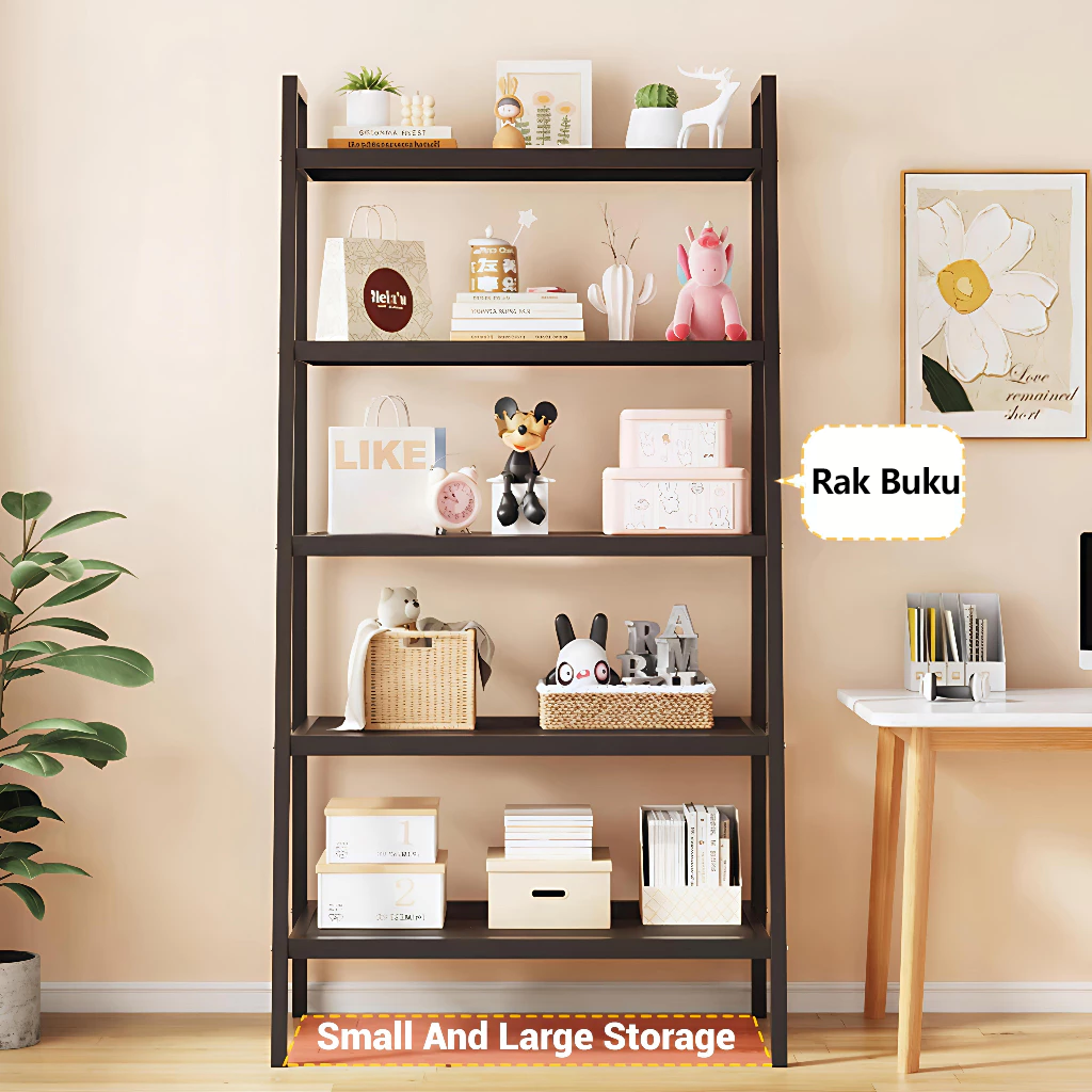 3/4/5 Tier Metal Bookshelf Slanted Bookshelf Multifunctional Rack / Rak ...