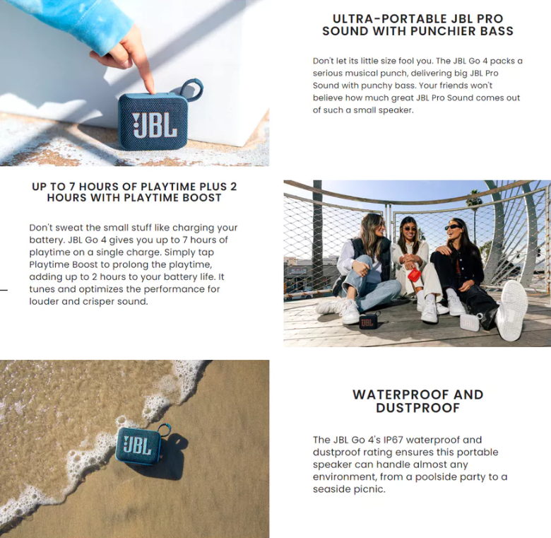 JBL Go 4/GO3 Ultra Portable Bluetooth Speaker with Built-in Battery Mic ...