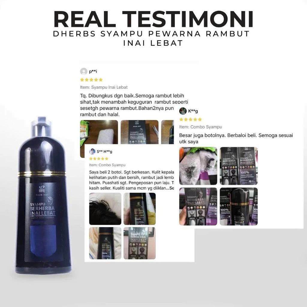 DHERBS Shampoo Pewarna Rambut Halal Sah Solat, Inai Rambut Hitam ...