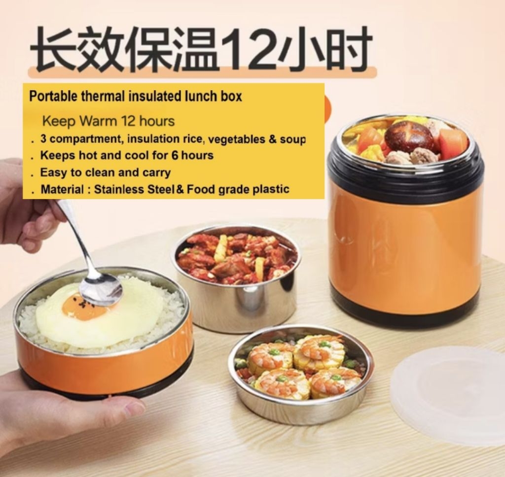 304 Stainless Steel 3 Tier Vacuum Flask Hot Food Thermos Keep Warm ...