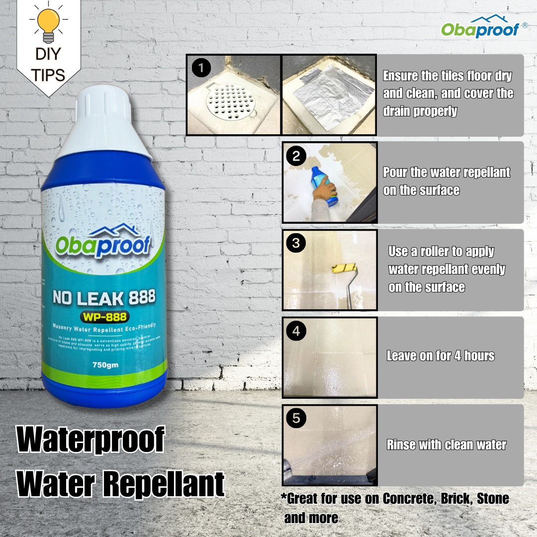 OBAPROOF NO LEAK WP-888 Waterproof Water Repellent for Bricks & Mansory ...