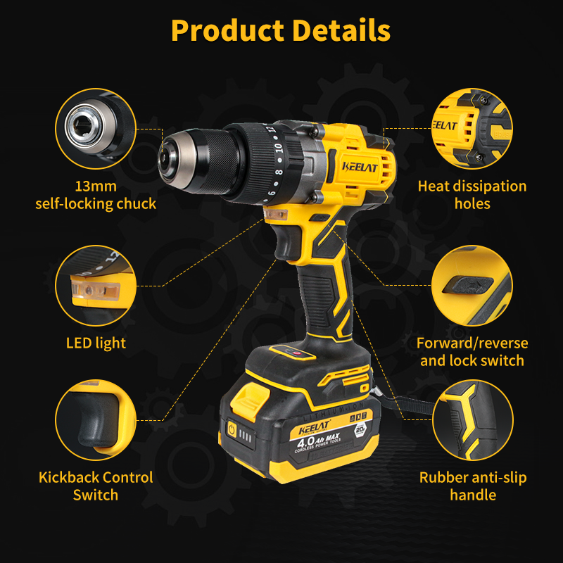 KEELAT KCD014S Professional Cordless Impact Drill Kit MT Drill Smart ...
