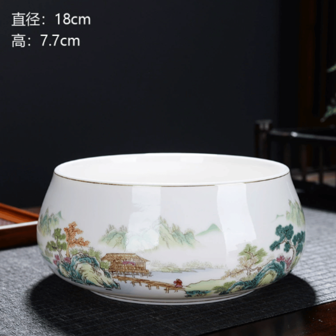 陶瓷茶洗 Ceramic Tea Waste Bowl（家用 陶瓷 茶渣缸 水盂建水废水桶功夫茶道配件茶水缸杯洗 Home Use ...