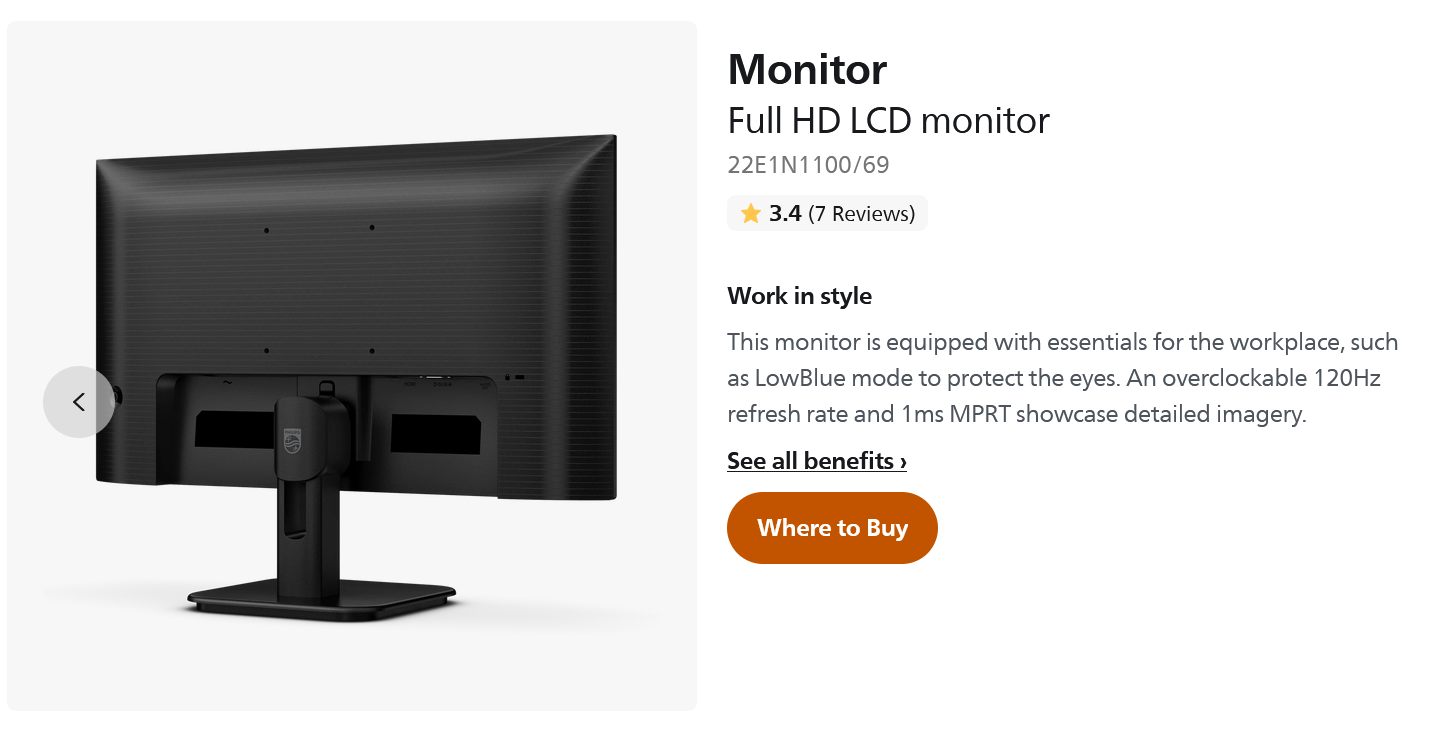 PHILIPS 22E1N1100/69 Monitor Full HD LCD (1920x1080) 100 Hz (Overclock ...