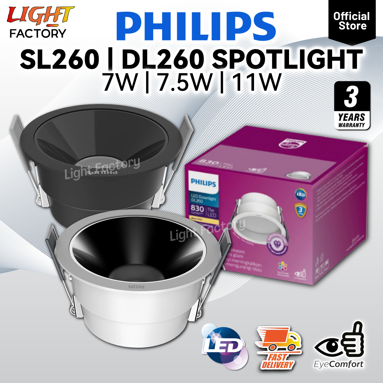 Philips LED Recessed Spotlight Downlight 7W/7.5W /11W DL260 SL260 Eye ...